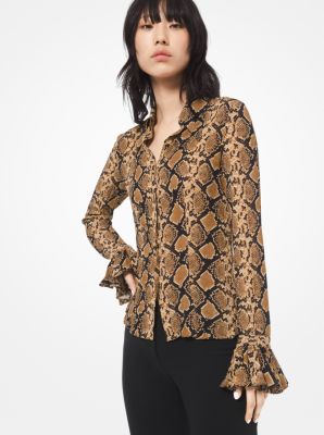 Python Crushed Silk-Georgette Blouse | Michael Kors