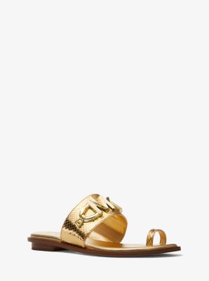 Izzy Embellished Metallic Snake Embossed Leather Sandal | Michael Kors