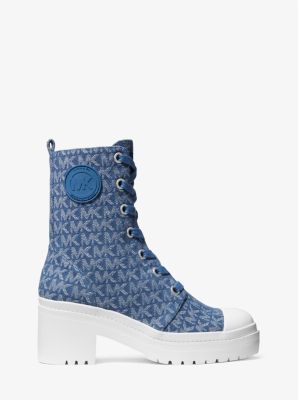 Corey Denim Logo Jacquard Combat Boot Michael Kors
