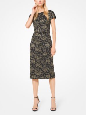 Metallic Floral Jacquard Sheath Dress | Michael Kors Canada