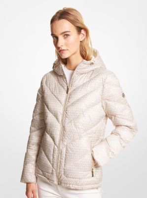 Michael Kors Logo Quilted Ciré Packable Puffer Jacket In Natural | ModeSens