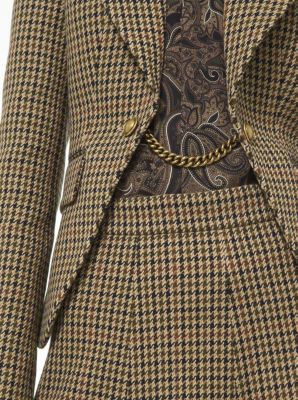 Embellished Guncheck Wool Cutaway Riding Jacket | Michael Kors Canada
