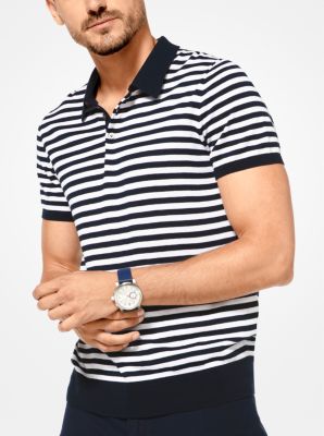 Striped Silk and Cotton Polo Shirt | Michael Kors Canada