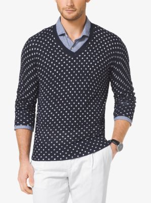 Diamond-Print Linen And Cotton V-Neck Sweater | Michael Kors Canada [CA]