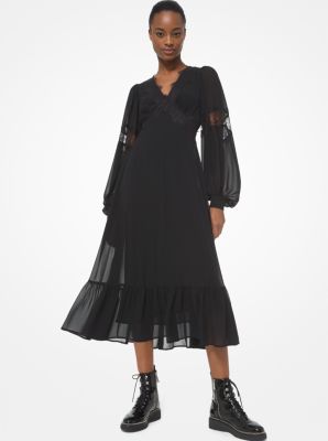 Lace Trim Georgette Midi Dress Michael Kors Canada