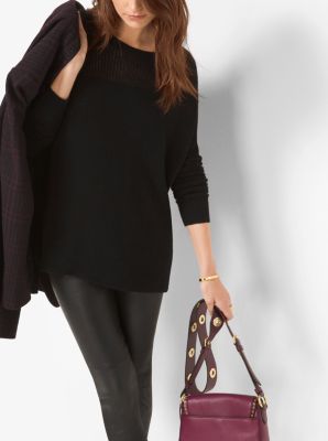 Mesh-Panel Merino Wool-Blend Sweater | Michael Kors Canada