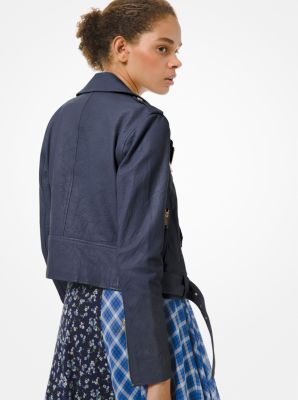 Crinkled Leather Moto Jacket Michael Kors