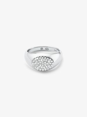 Precious Metal-Plated Sterling Silver Pavé Signet Ring | Michael Kors ...