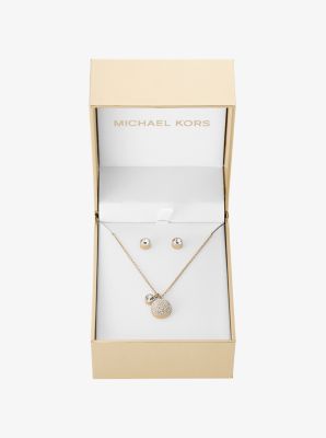 Gold-Tone Pavé Pendant Necklace and Stud Earrings Set | Michael Kors Canada