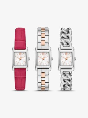 Petite Monroe Two Tone and Crocodile Embossed Leather Watch Strap Set Michael Kors Canada